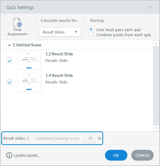 Storyline 360 Requiring Learners To Pass Each Quiz In A Combined 